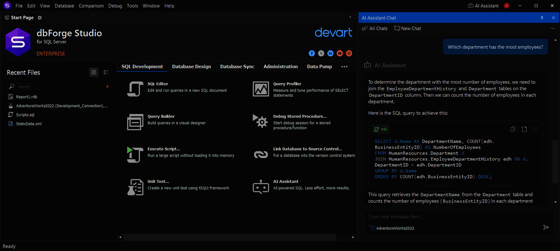 dbForge AI Assistant - Pricing, Features, and Details in 2026