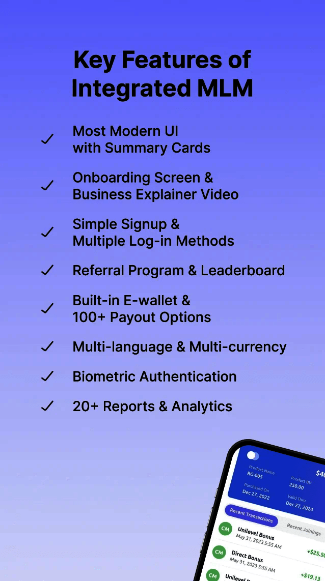 Integrated MLM Mobile app for iOS and Android Devices in 2025