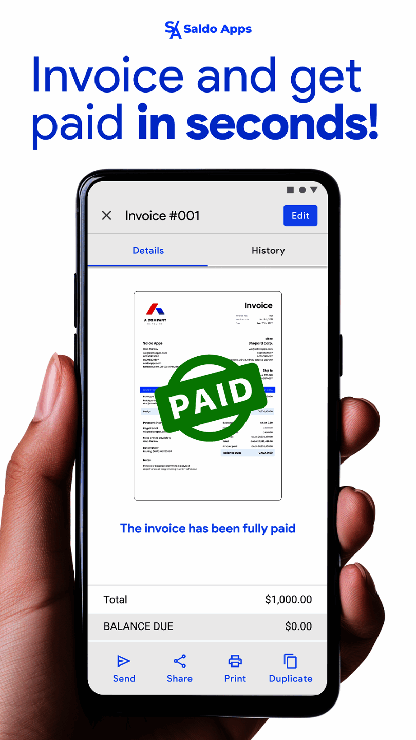 Invoice Maker by Saldo Apps Mobile app for iOS and Android Devices in 2025