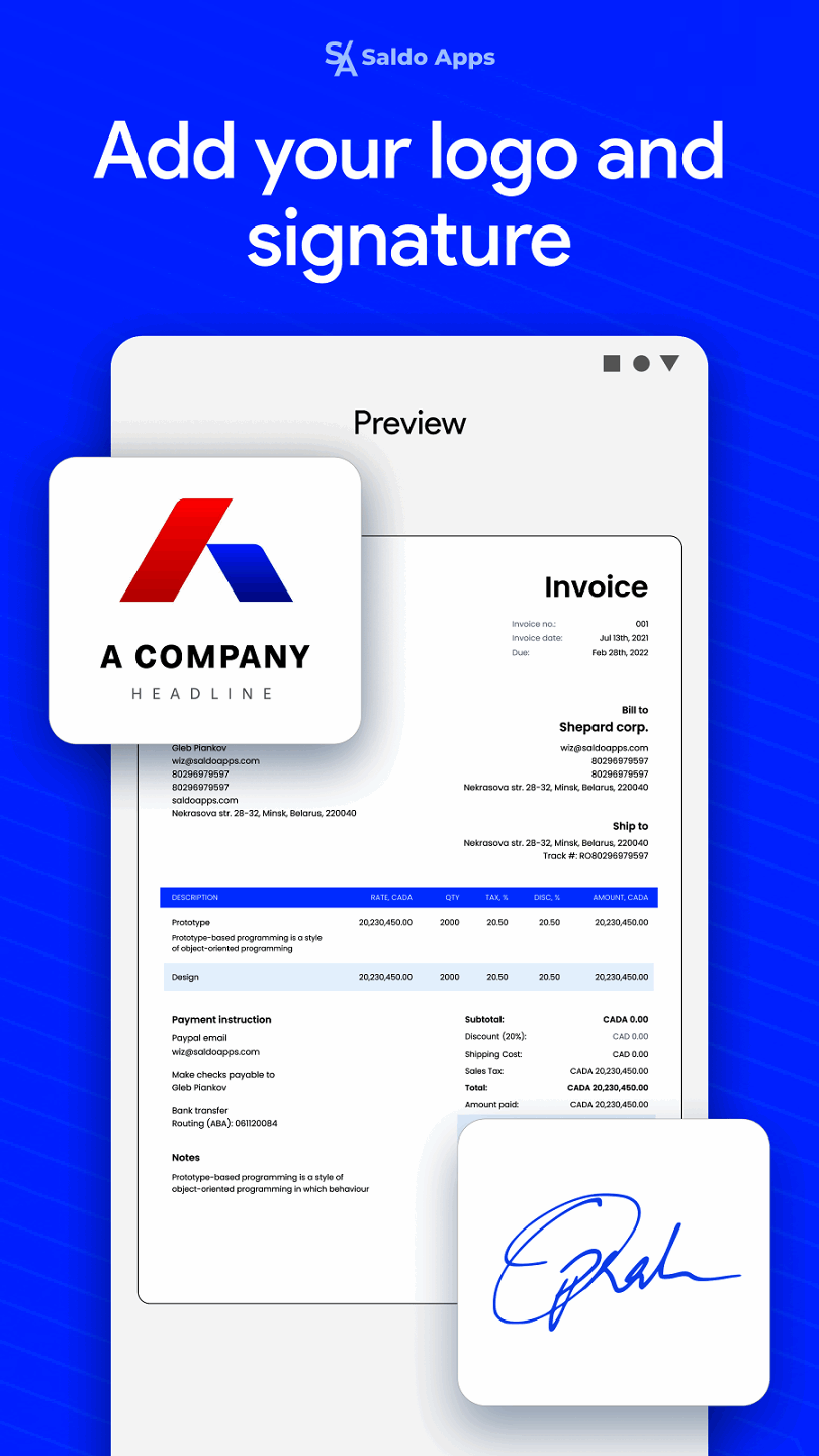 Invoice Maker by Saldo Apps Mobile app for iOS and Android Devices in 2025