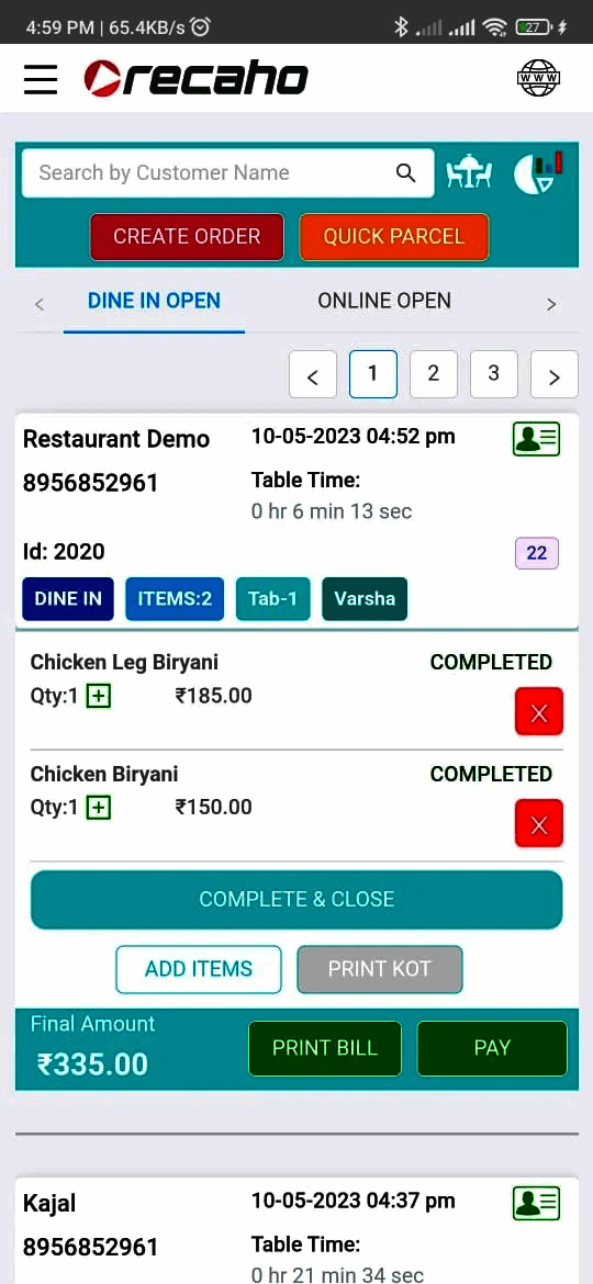 Recaho POS Mobile app for iOS and Android Devices in 2025