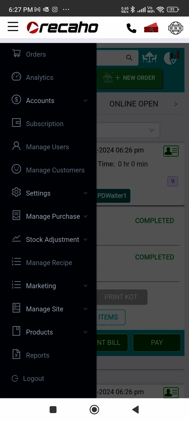 Recaho POS Mobile app for iOS and Android Devices in 2025