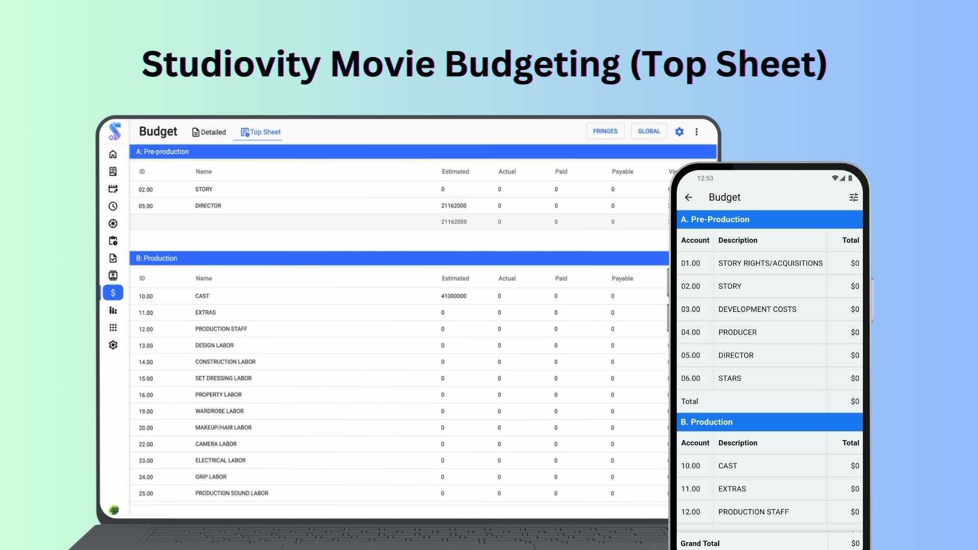 Studiovity Film Budgeting Mobile app for iOS and Android Devices in 2025