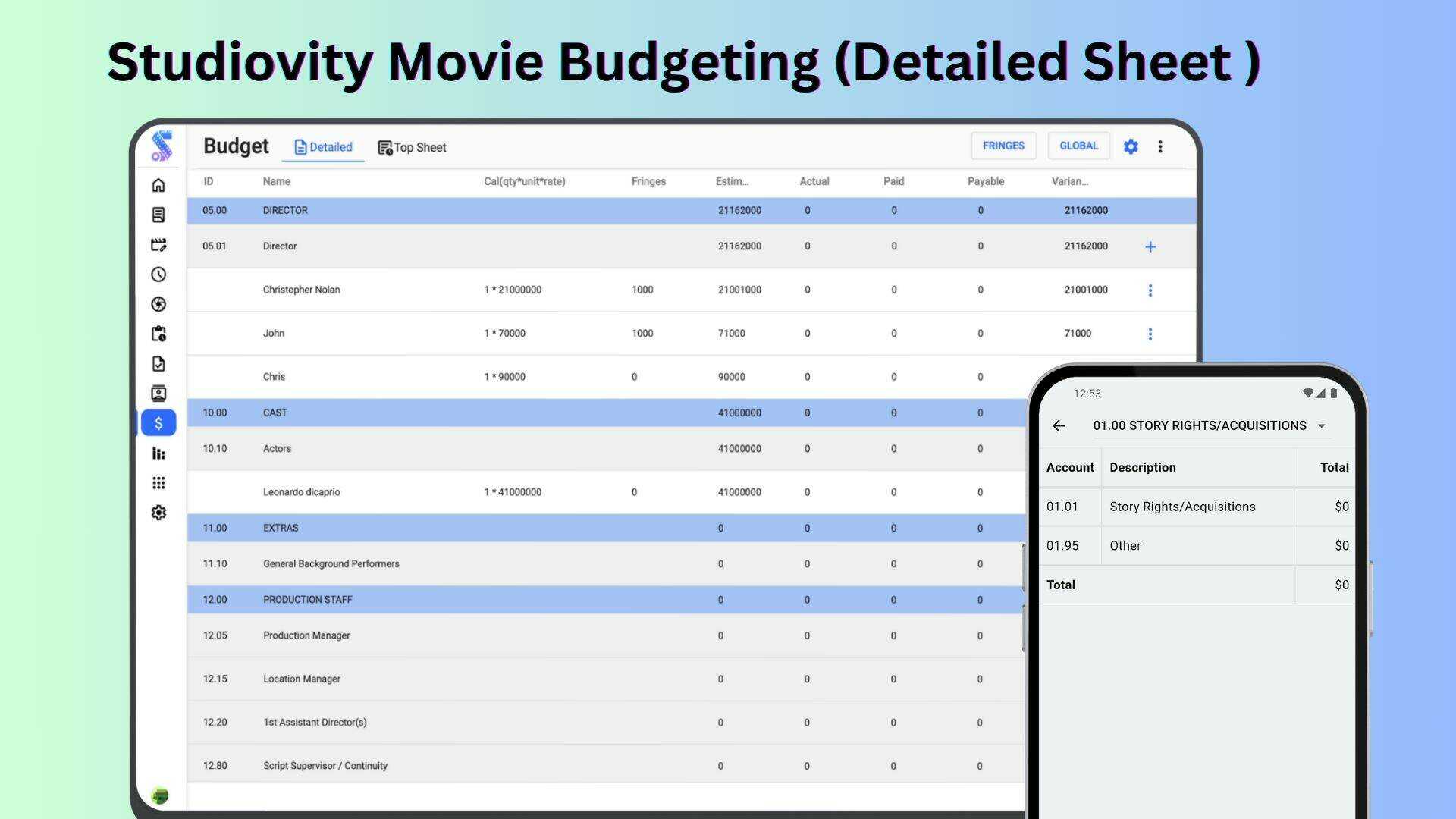 Studiovity Film Budgeting Mobile app for iOS and Android Devices in 2025